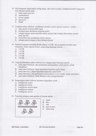 Soal ujian nasional smk 2013 2014 tkj paket a | PDF