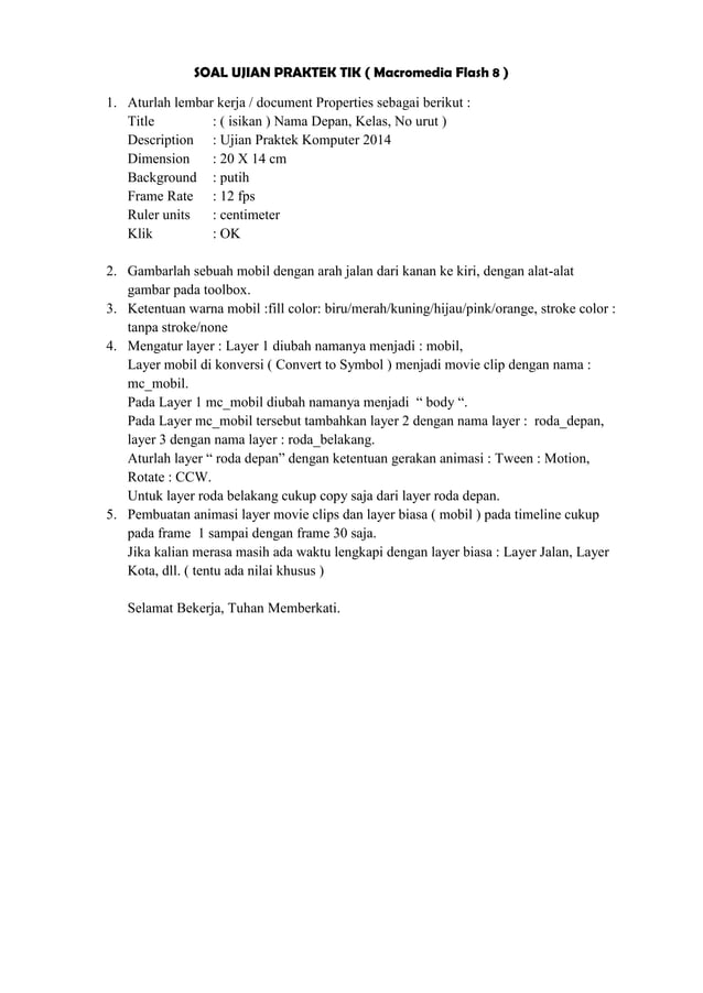 Soal ujian praktek tik Macromedia Flash | DOCX