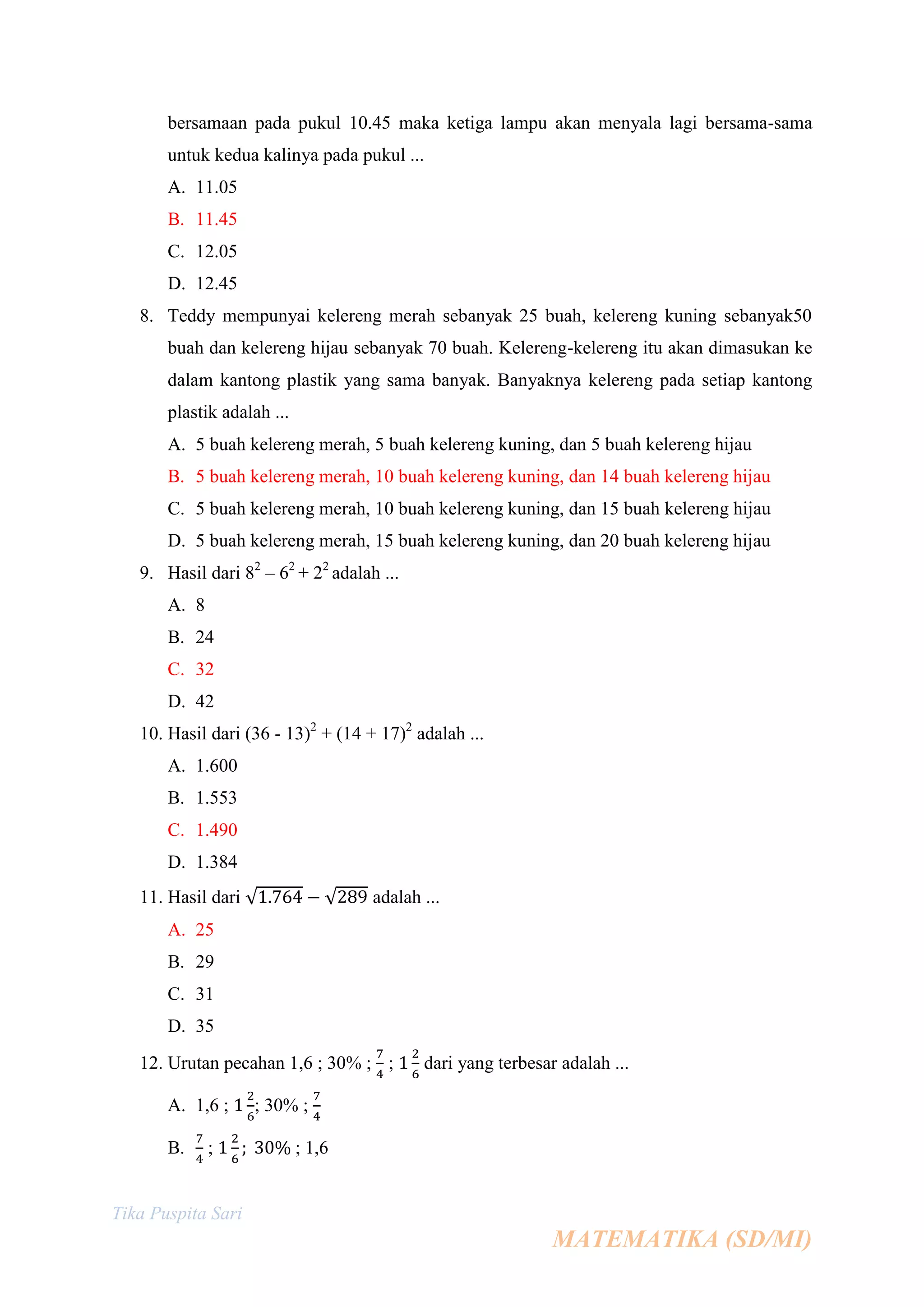 Soal ujian sekolah matematika sd dan mi | PDF