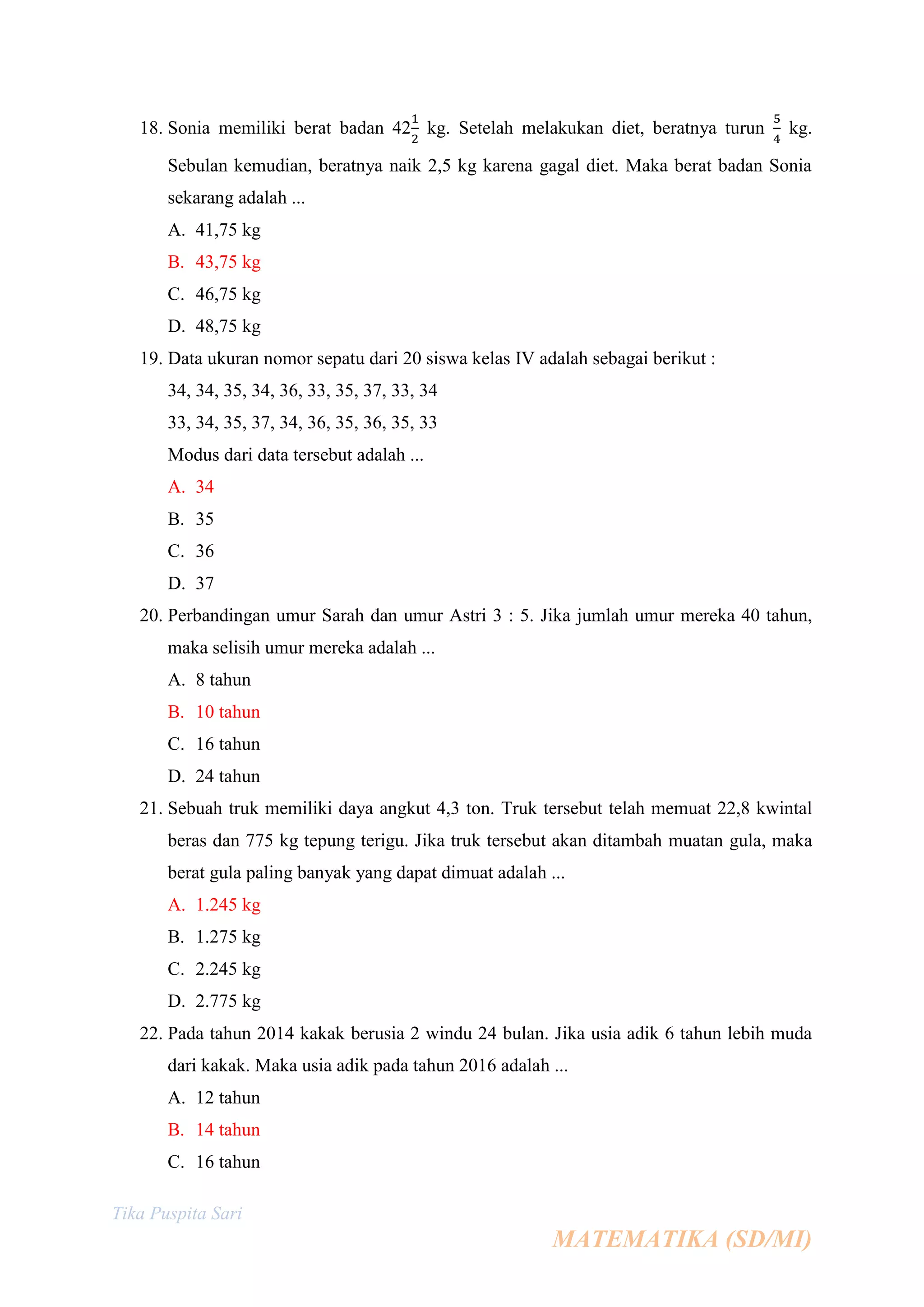 Soal ujian sekolah matematika sd dan mi | PDF