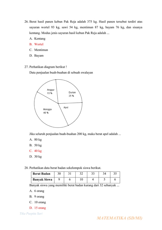 Soal ujian sekolah matematika sd dan mi | PDF