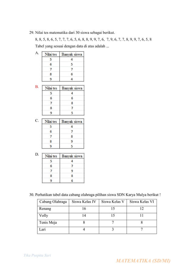 Soal ujian sekolah matematika sd dan mi | PDF