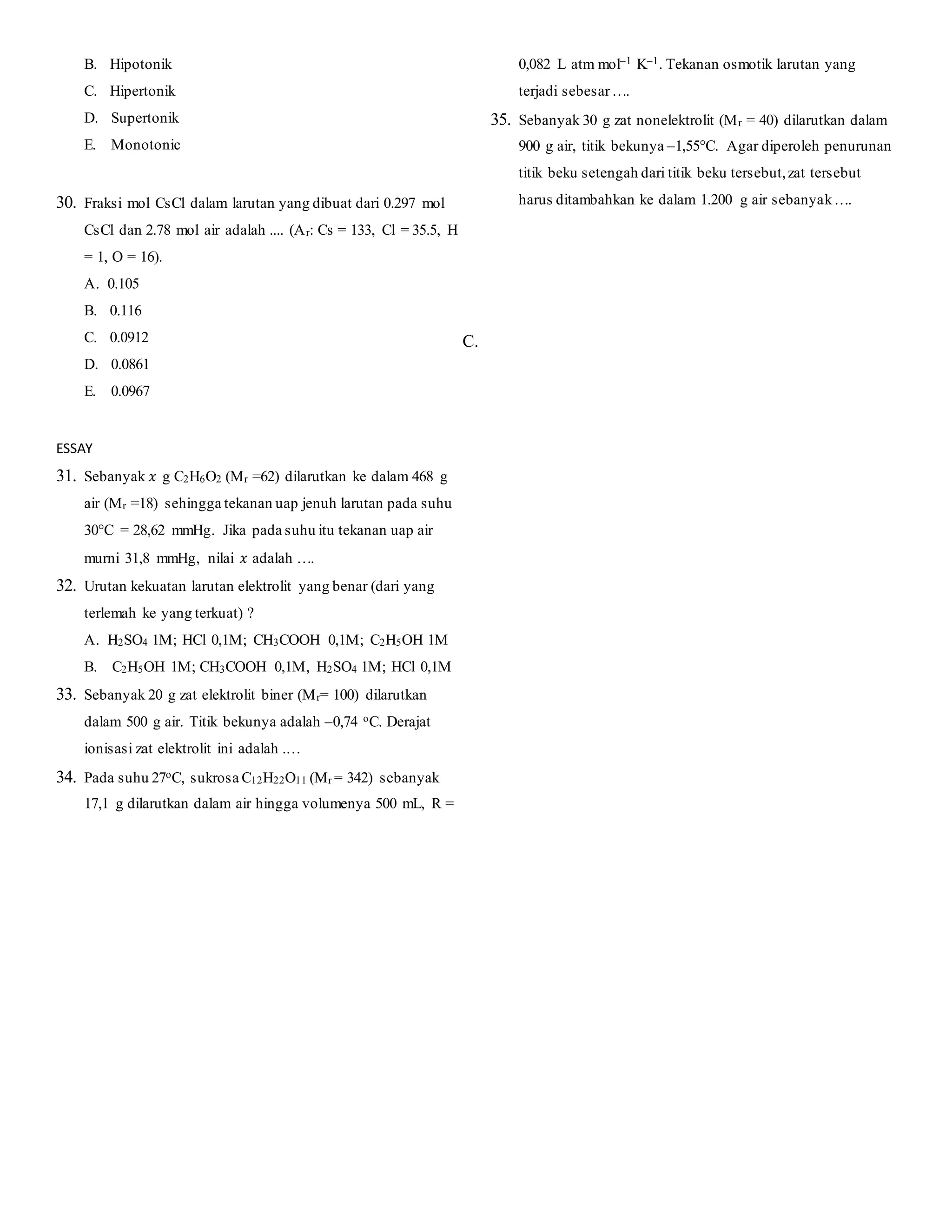 Soal ujian tengah semester kimia | PDF Soal ujian tengah semester kimia | PDF