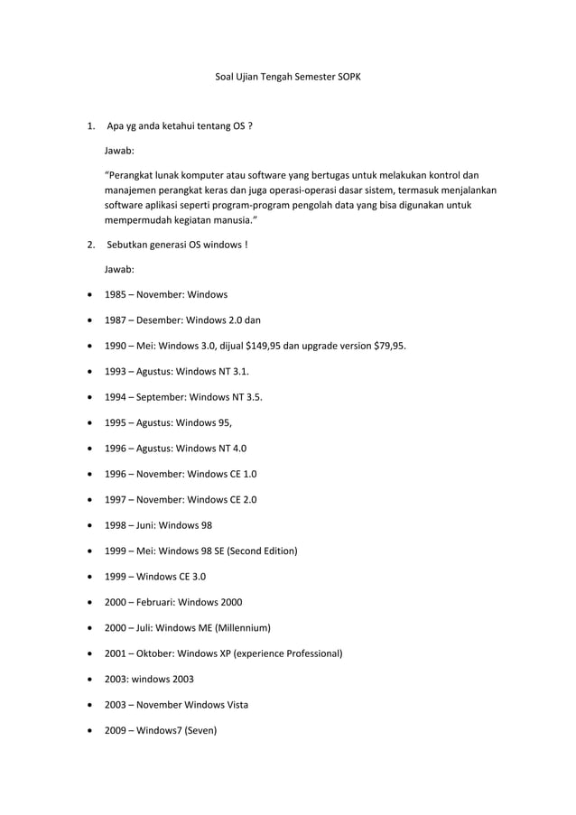 Soal ujian tengah semester sopk | PDF