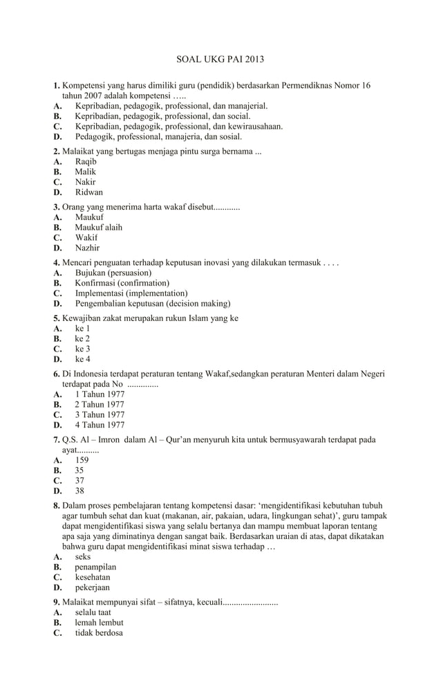 Soal ukg pai 2013 | PDF