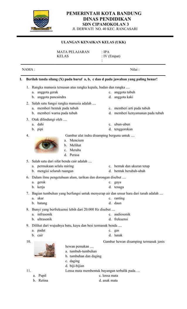 Soal ukk ipa kelas 4 | DOC