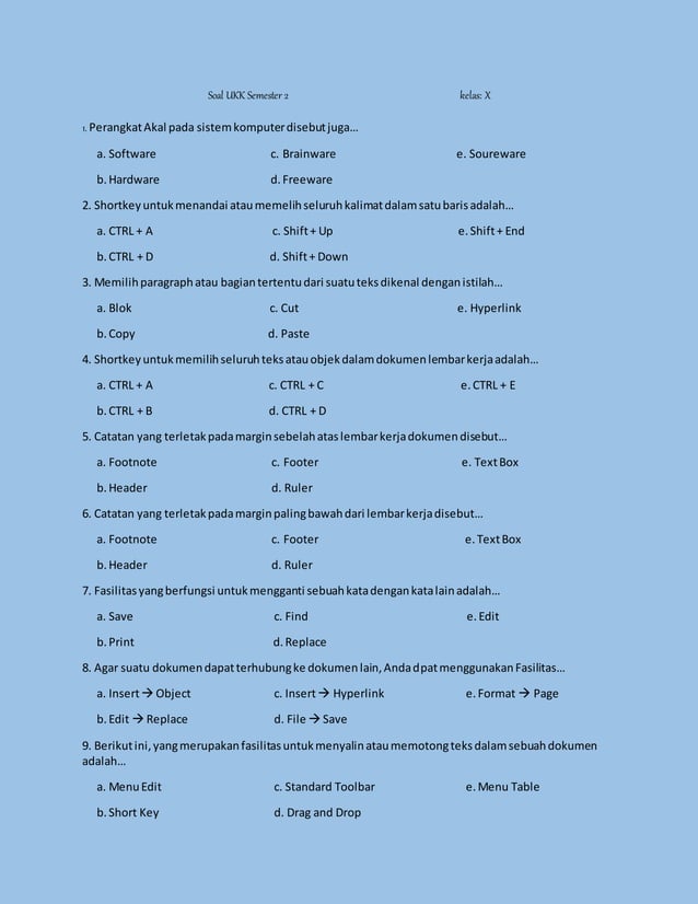 Soal TIK ukk semester 2 kelas x | PDF
