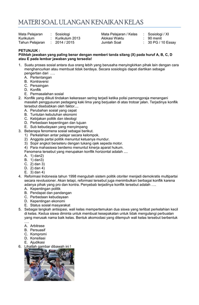 Soal UKK Sosiologi Kelas 11 & Kunci Jawaban (K-13) 2015 | PDF