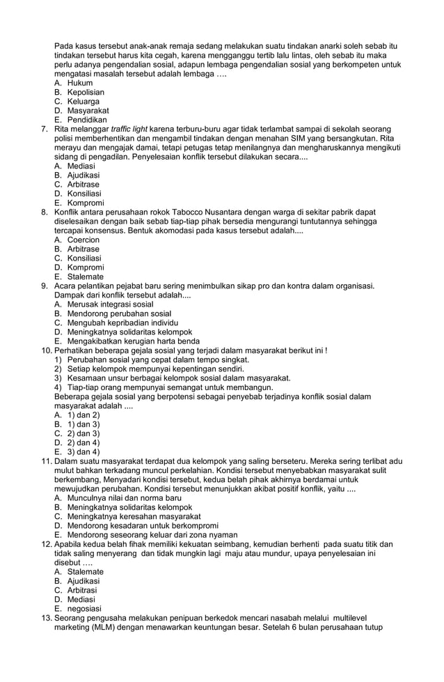 Soal UKK Sosiologi Kelas 11 & Kunci Jawaban (K-13) 2015 | PDF