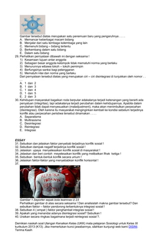 Soal UKK Sosiologi Kelas 11 & Kunci Jawaban (K-13) 2015 | PDF