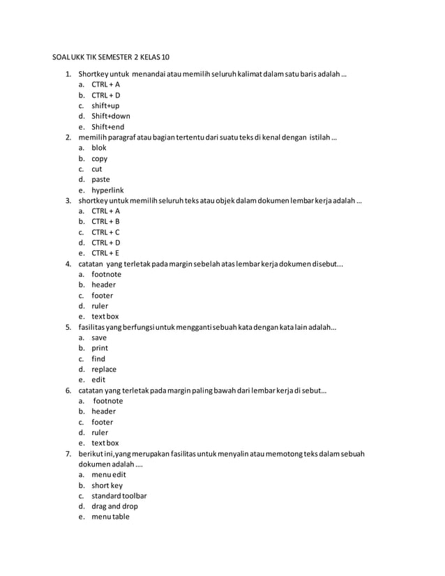 Soal UKK TIK Semester 2 Kelas x | PDF