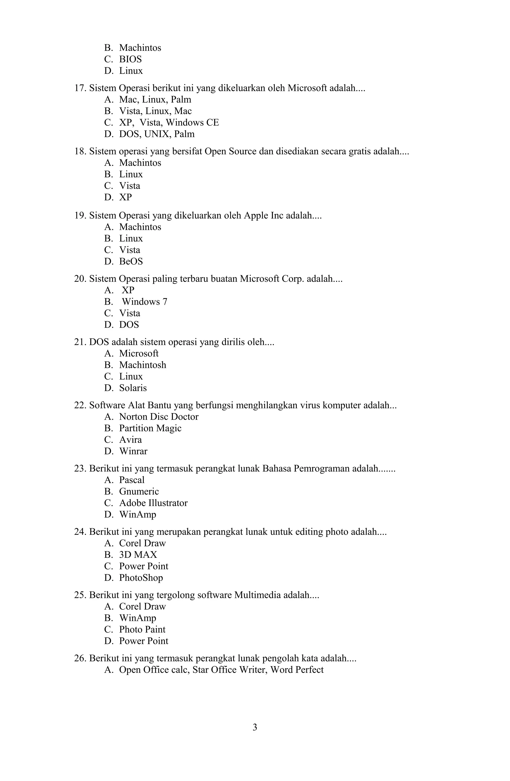 Soal ukk tik SMP kelas 7 tahun 2013 | PDF