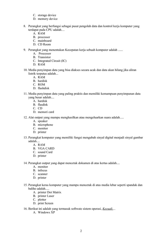 Soal ukk tik SMP kelas 7 tahun 2013 | PDF
