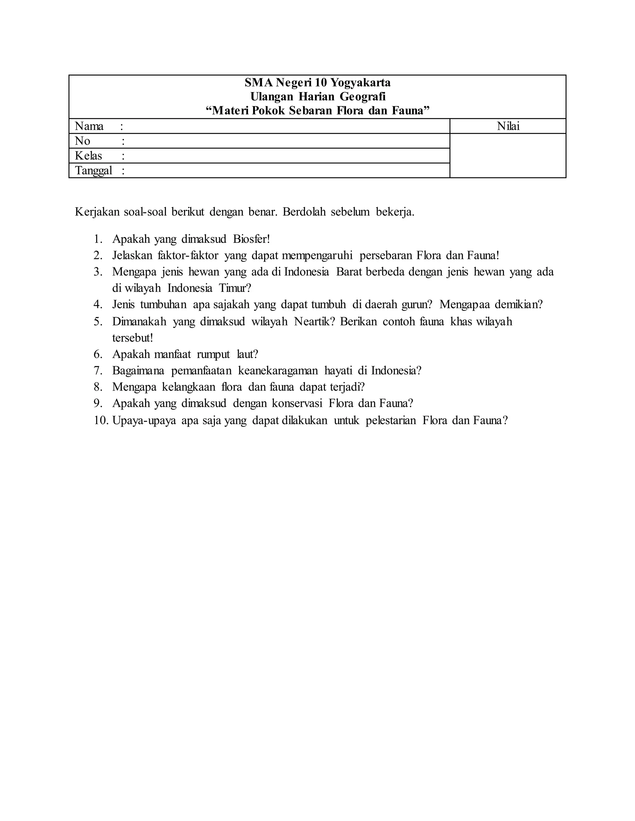 Soal ulangan Geo | DOCX