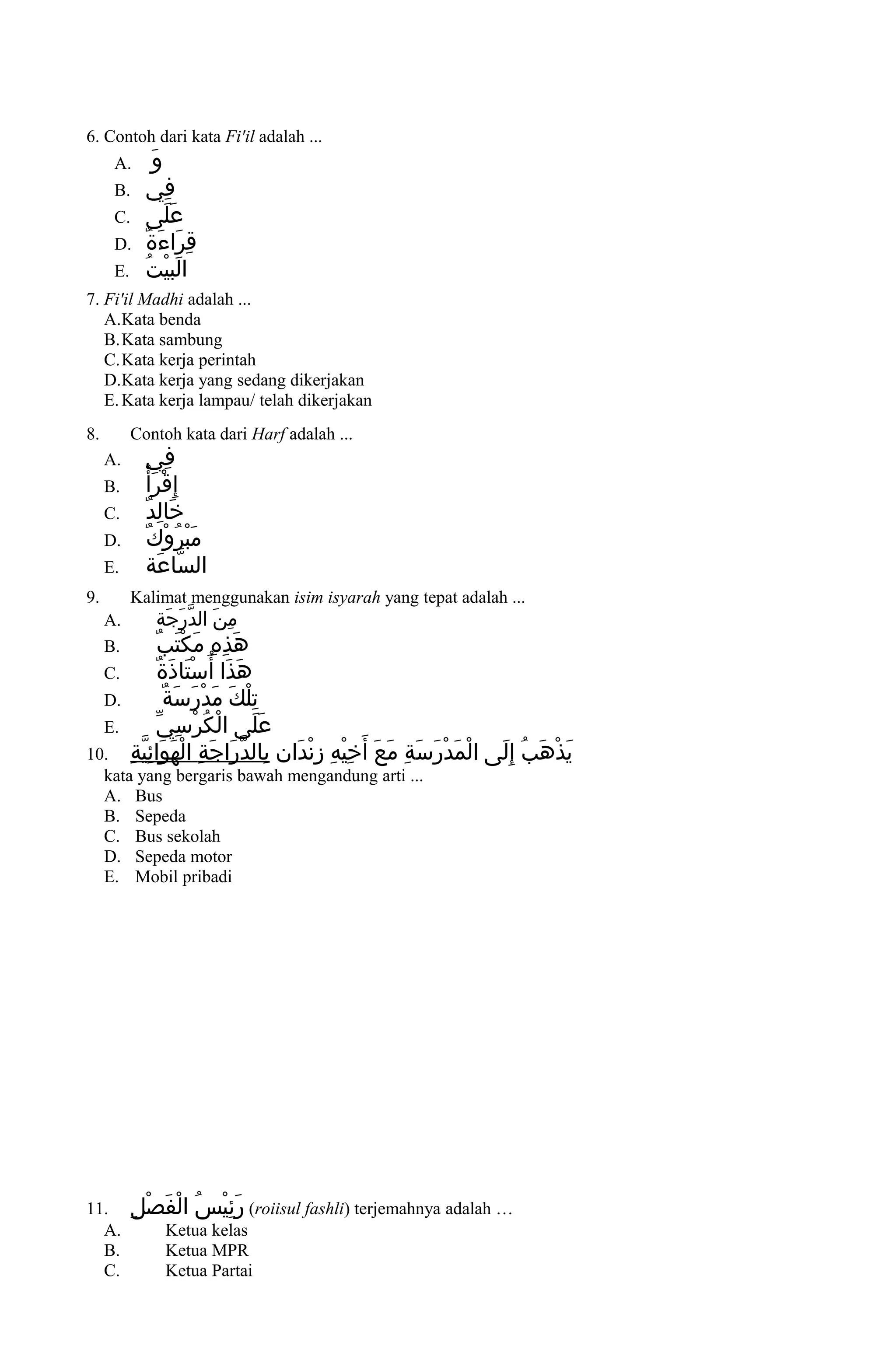 Soal ulangan bahasa arab kelas xi sma | PDF