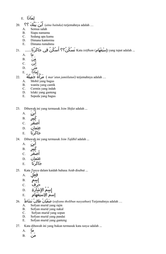 Soal ulangan bahasa arab kelas xi sma | PDF