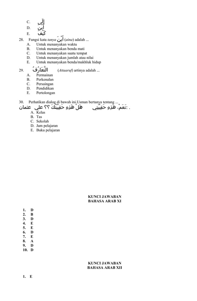 Soal ulangan bahasa arab kelas xi sma | PDF