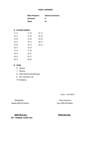 Soal ulangan bahasa indonesia kelas 4 | DOCX