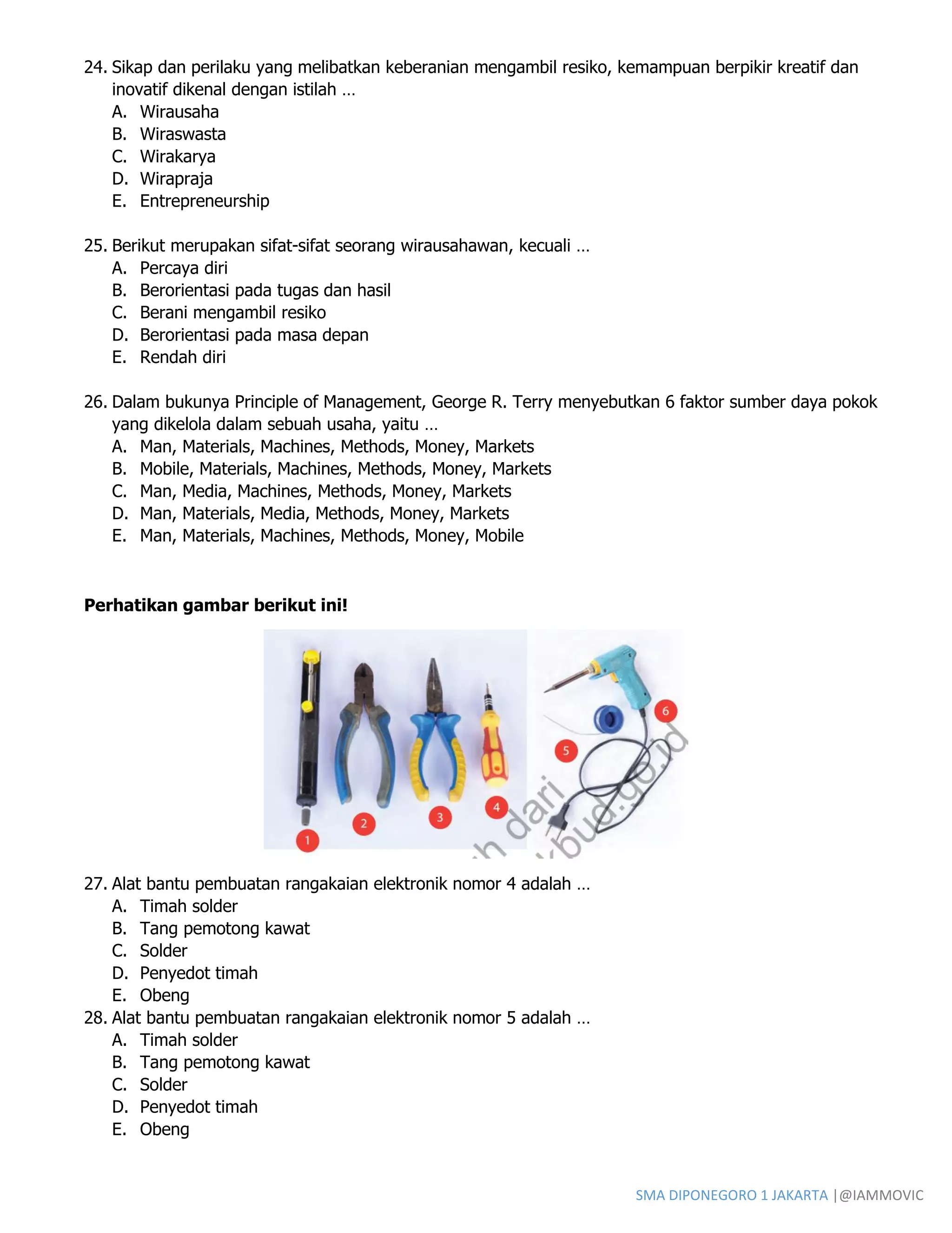 SOAL ULANGAN BLOK PRAKARYA DAN KEWIRAUSAHAAN KELAS X PAKET A | PDF