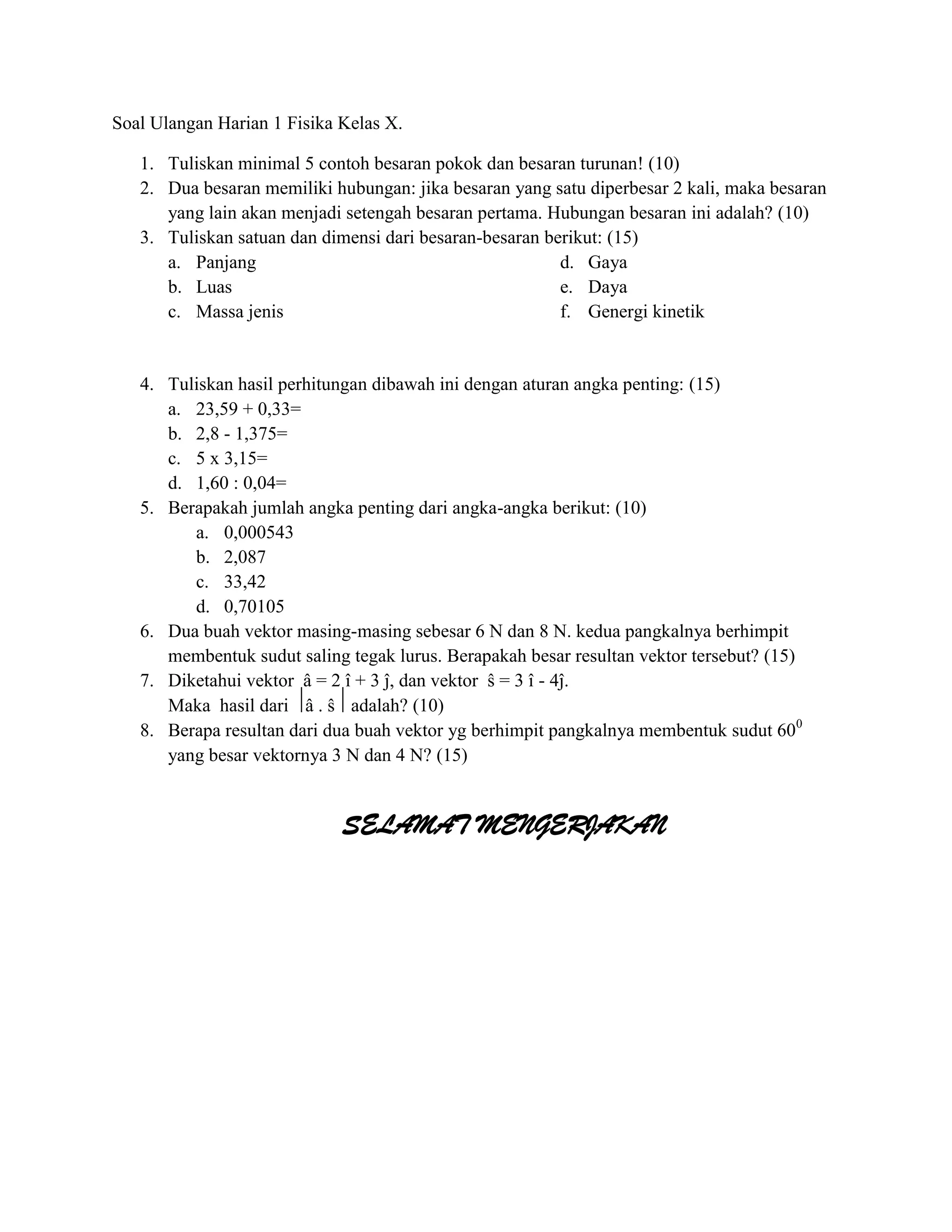 Soal ulangan harian 1 kelas x | PDF