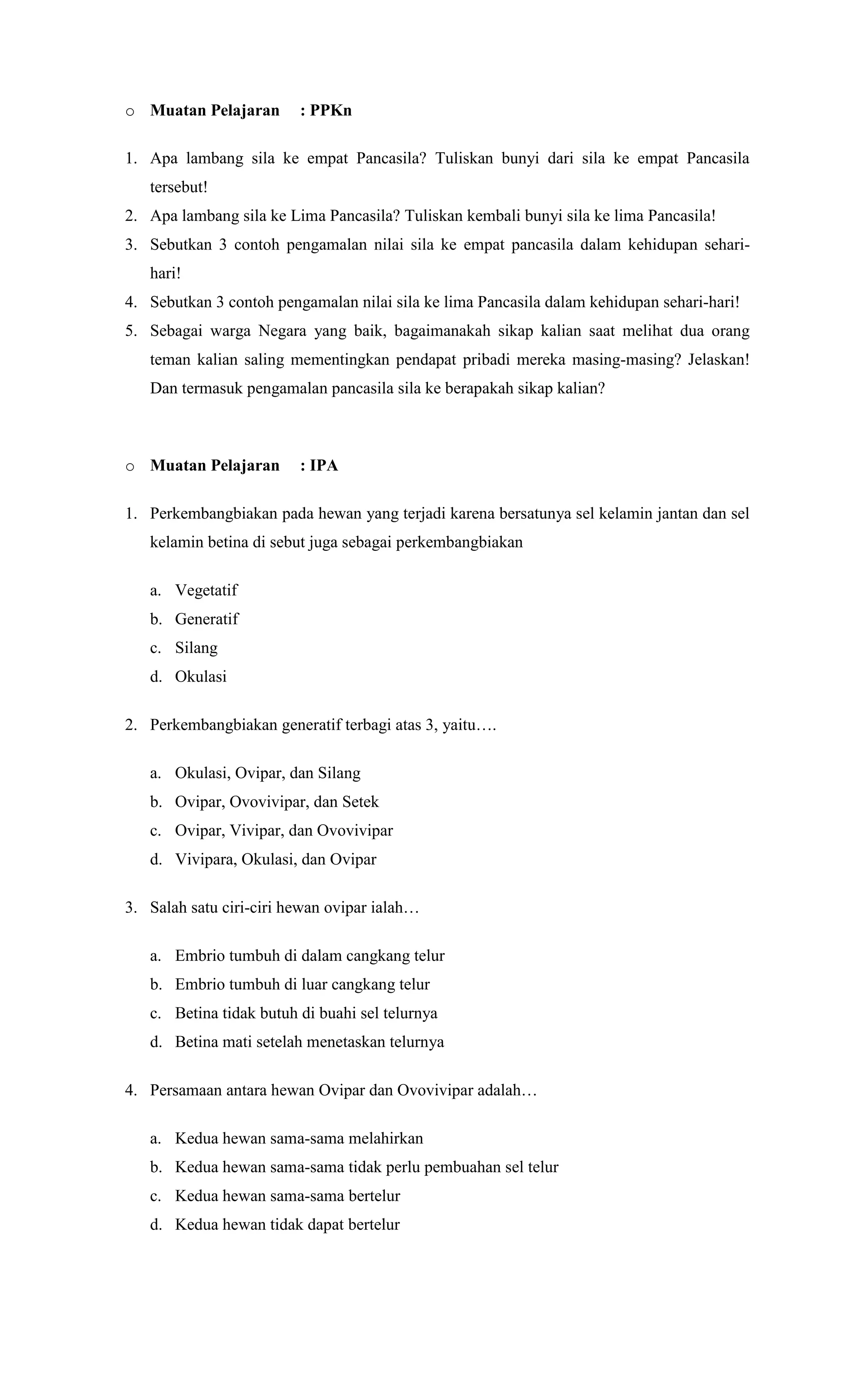Soal ulangan harian tematik kelas 6 tema 1 sub tema 2 | PDF