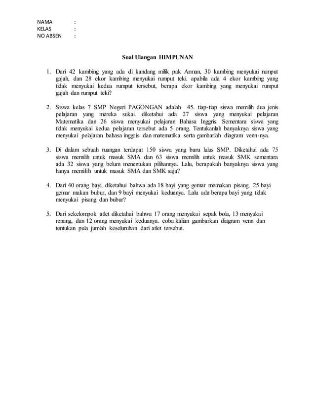 Soal ulangan himpunan | PDF