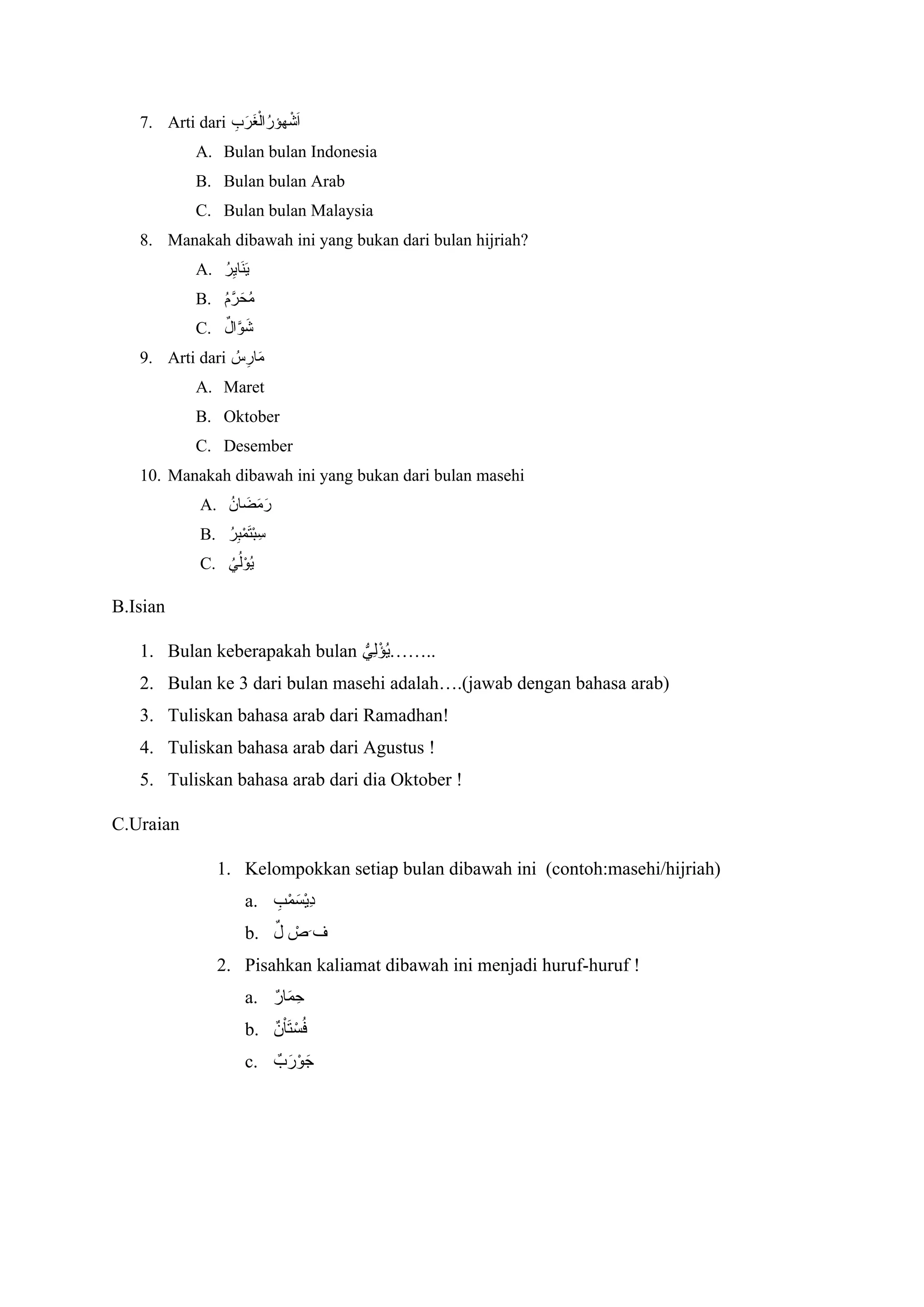 Soal ulangan mid semester 1 b arab kls 2 haqqu.docx