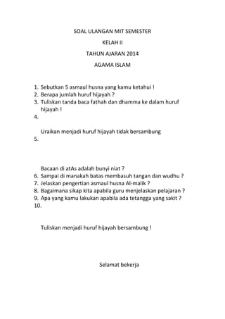 Soal ulangan mit semester agama | DOCX