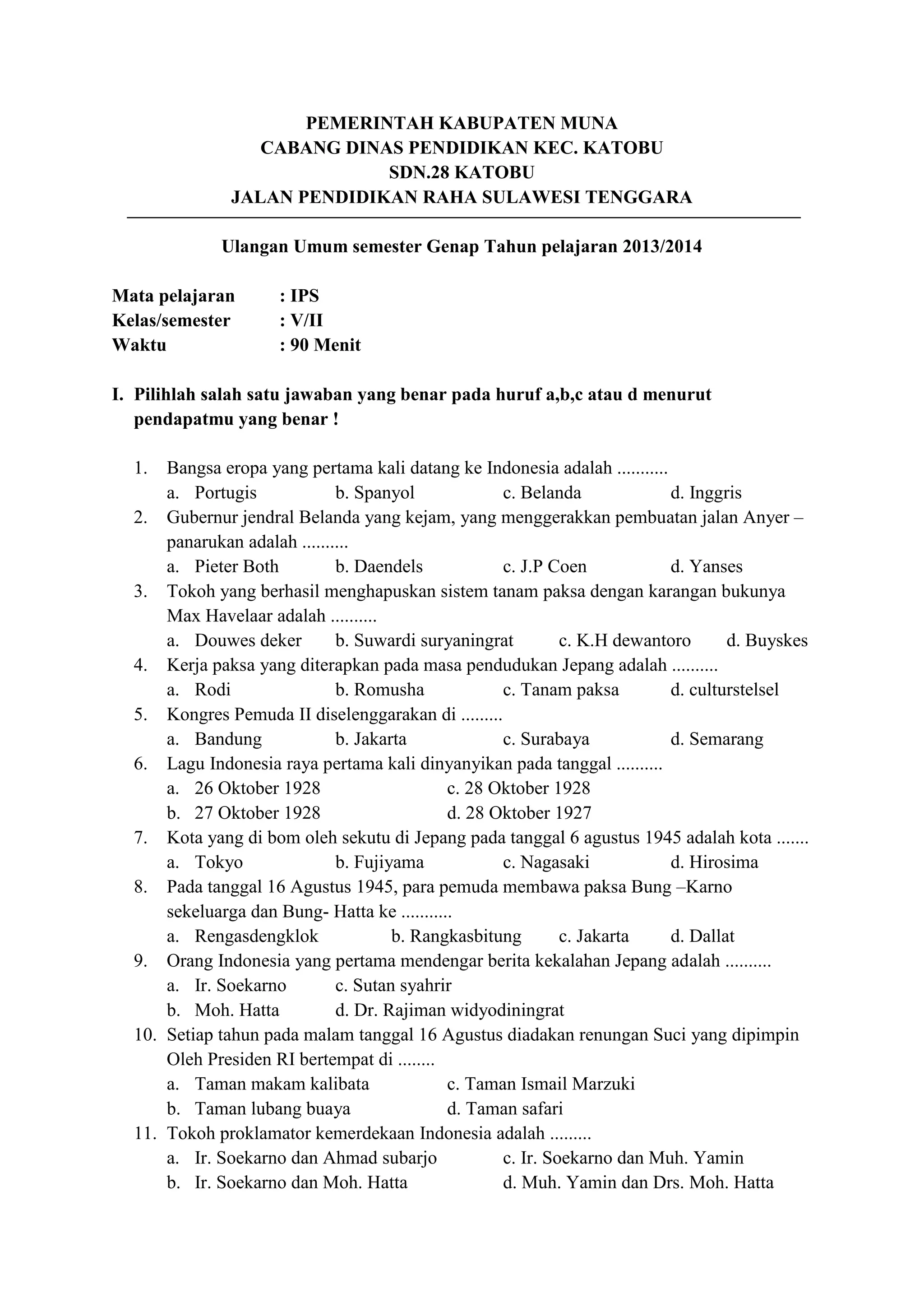 Soal ulangan sd | PDF