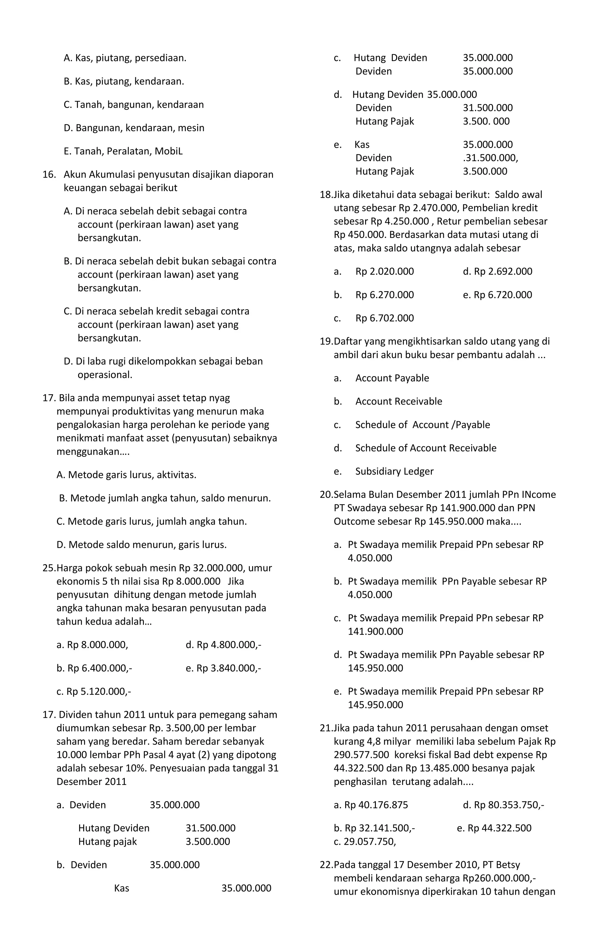 Soal akuntansi utang dan aktiva tetap | DOCX