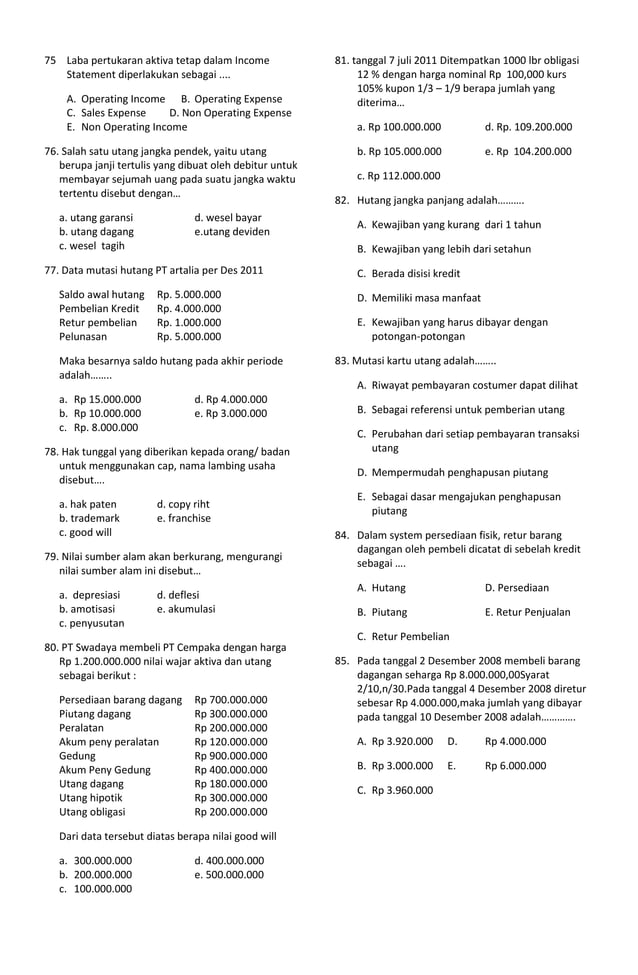Soal akuntansi utang dan aktiva tetap | DOCX