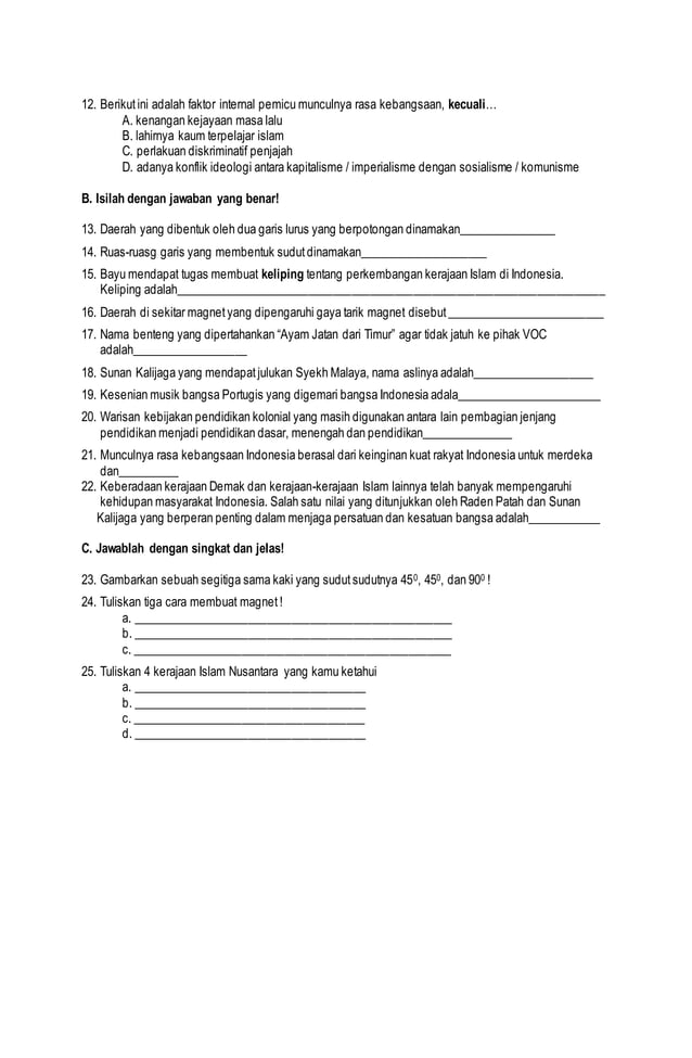 Soal ulangan tema 7.1 | PDF