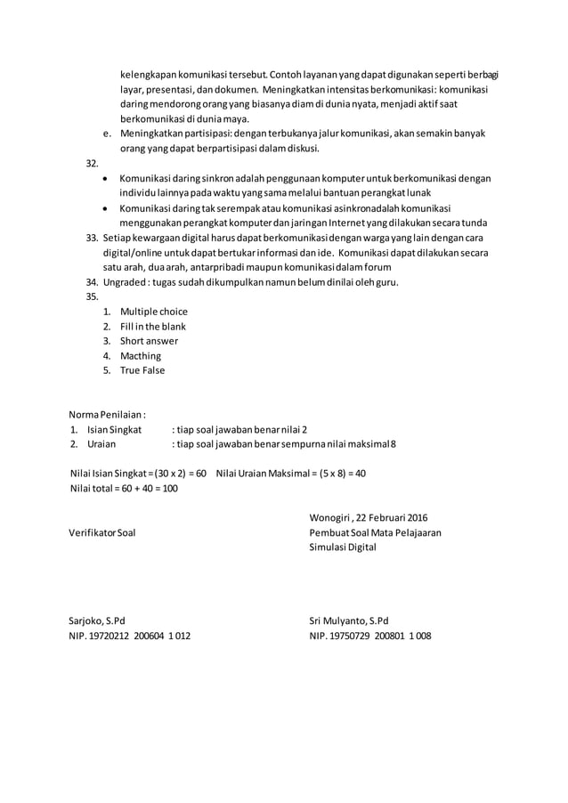 Soal ulangan tengah semester genap simulasi digital 15 16 | PDF
