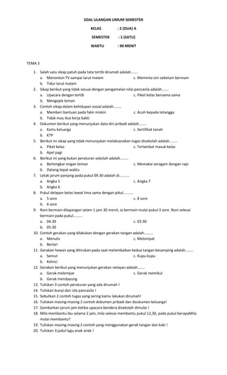 Soal ulangan umum kelas 2 | PDF
