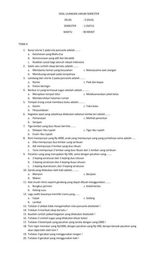 Soal ulangan umum kelas 2 | PDF