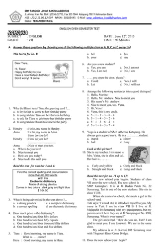 Soal Ujian Semester Genap VII 2013 | DOC