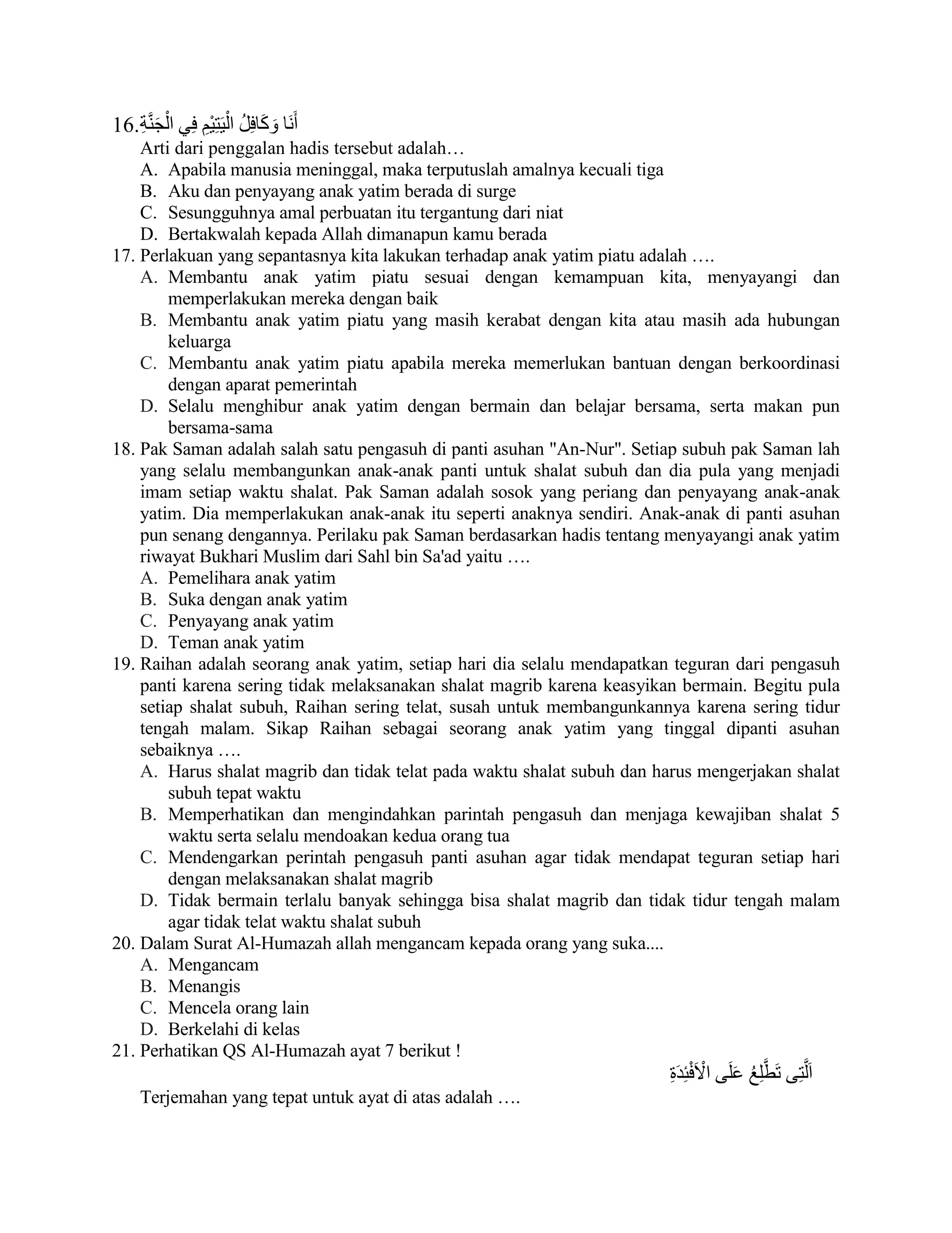 Soal UM A. Hadis Paket A.docx