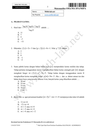 Soal un 2018 ipa paket b1 [www.m4th lab.net] | PDF