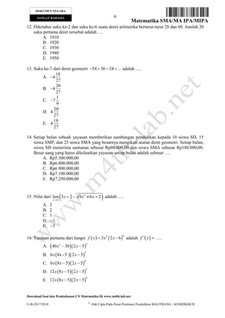 Soal un 2018 ipa paket b1 [www.m4th lab.net] | PDF