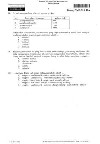 Soal un biologi ipa sma tahun 2014 10 | PDF