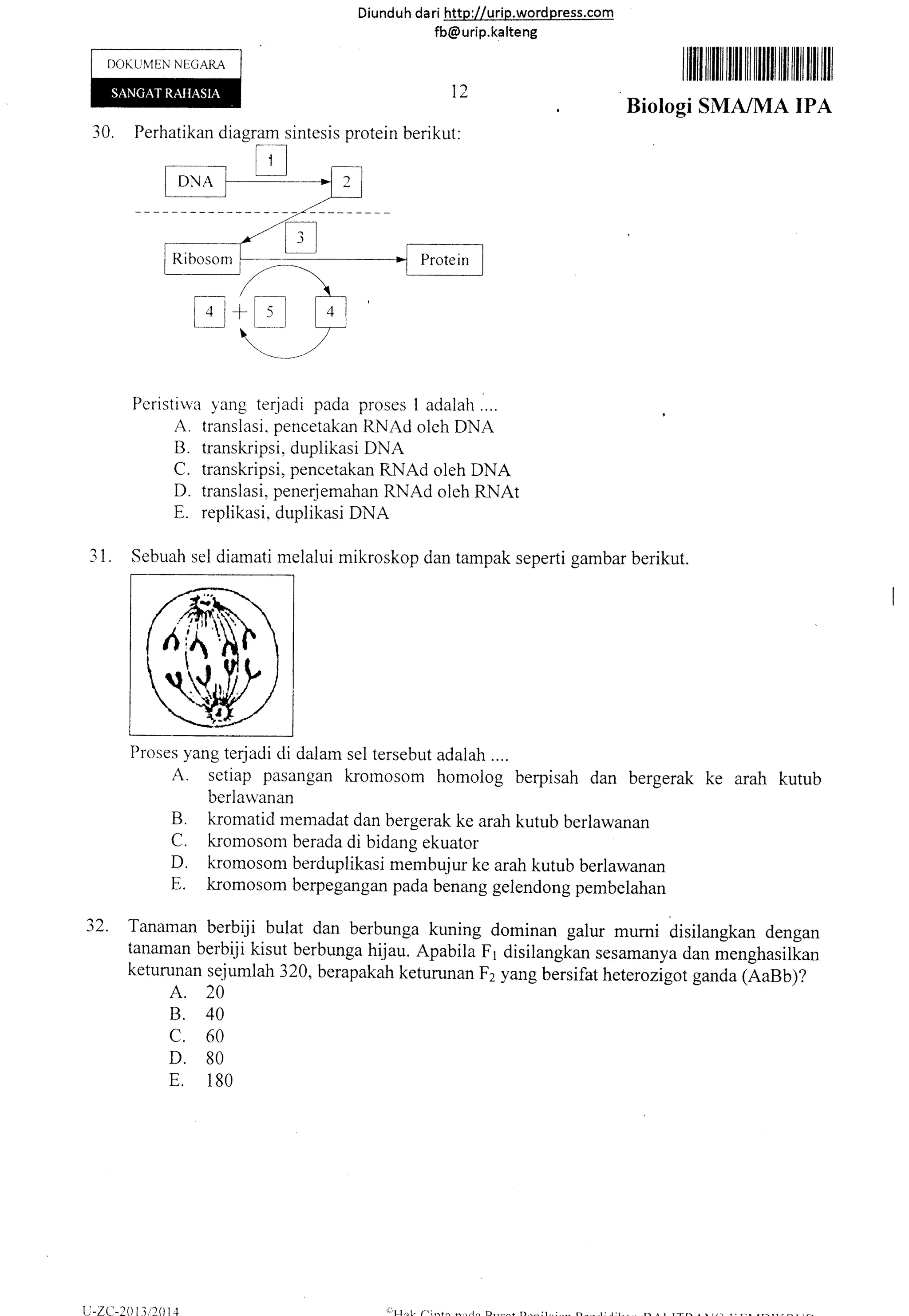 Soal un biologi ipa sma tahun 2014 2 | PDF