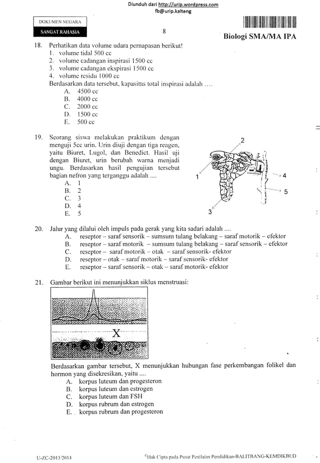 Soal un biologi ipa sma tahun 2014 3 | PDF