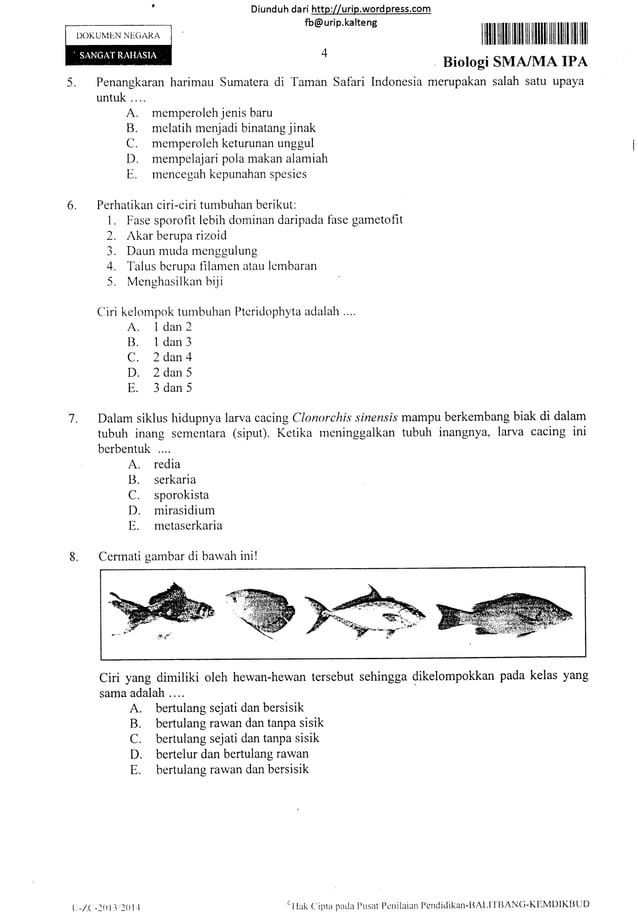 Soal un biologi ipa sma tahun 2014 9 | PDF