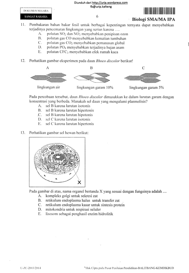 Soal un biologi ipa sma tahun 2014 9 | PDF