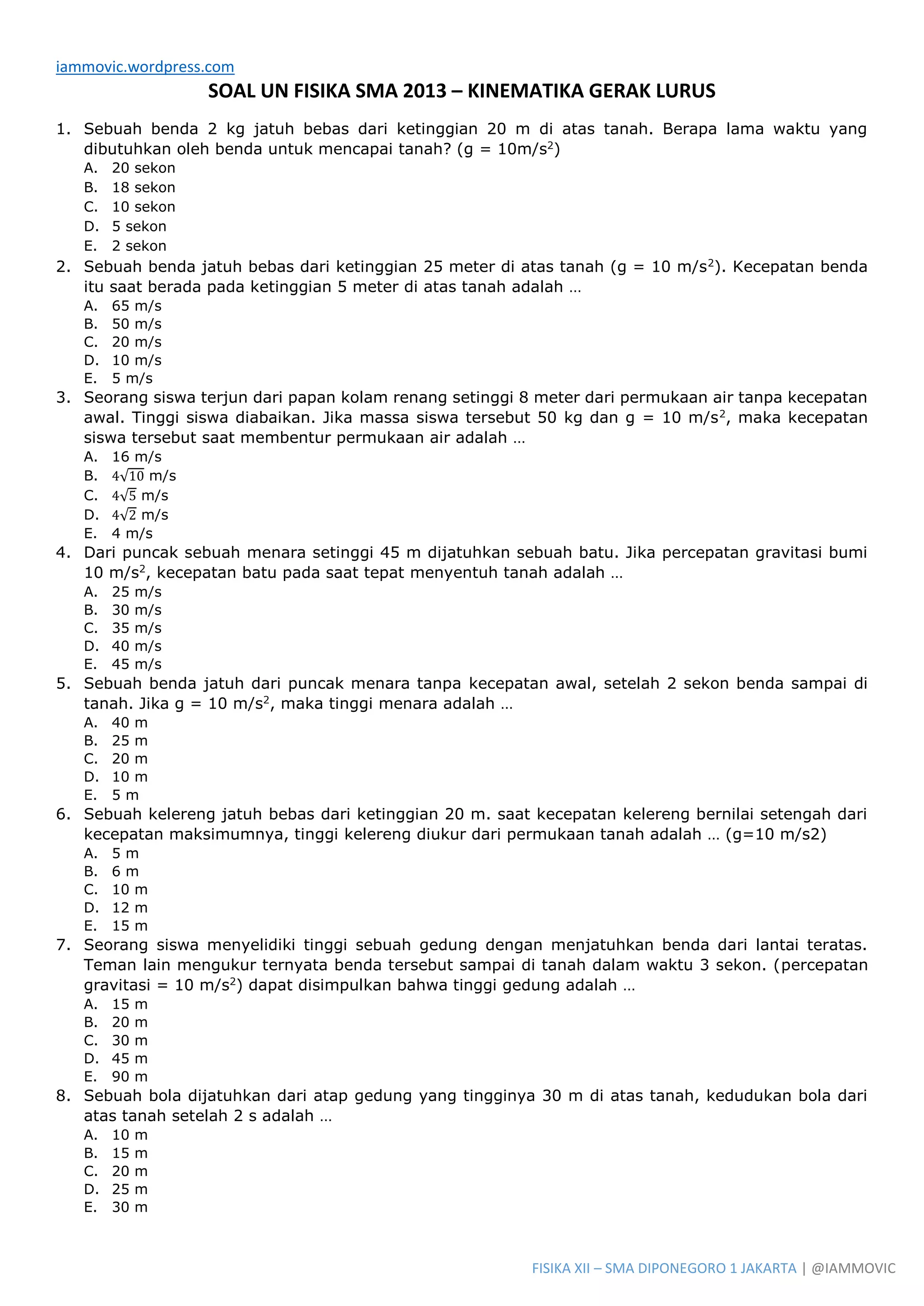 Soal UN Fisika SMA 2013 - Kinematika Gerak | PDF