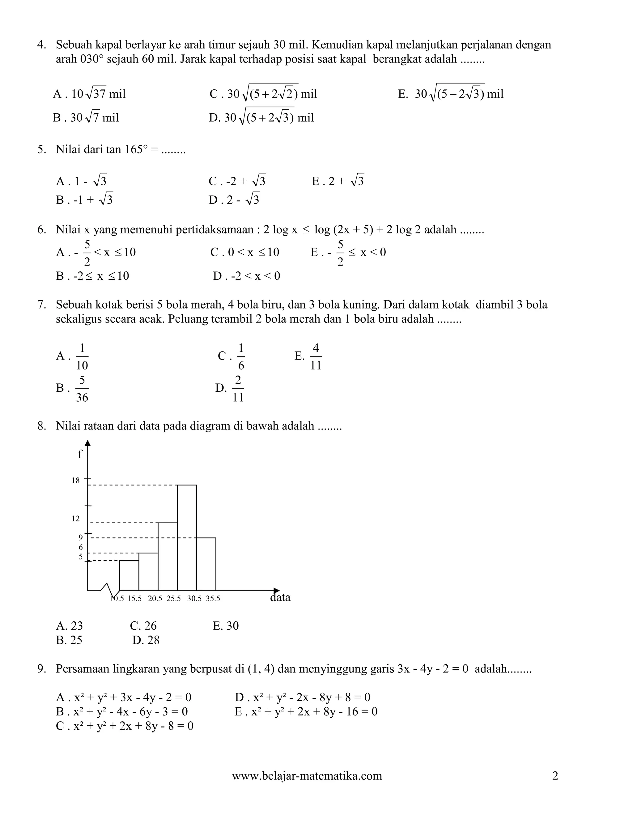 SOAL MATEMATIKA UN 2005 | PDF