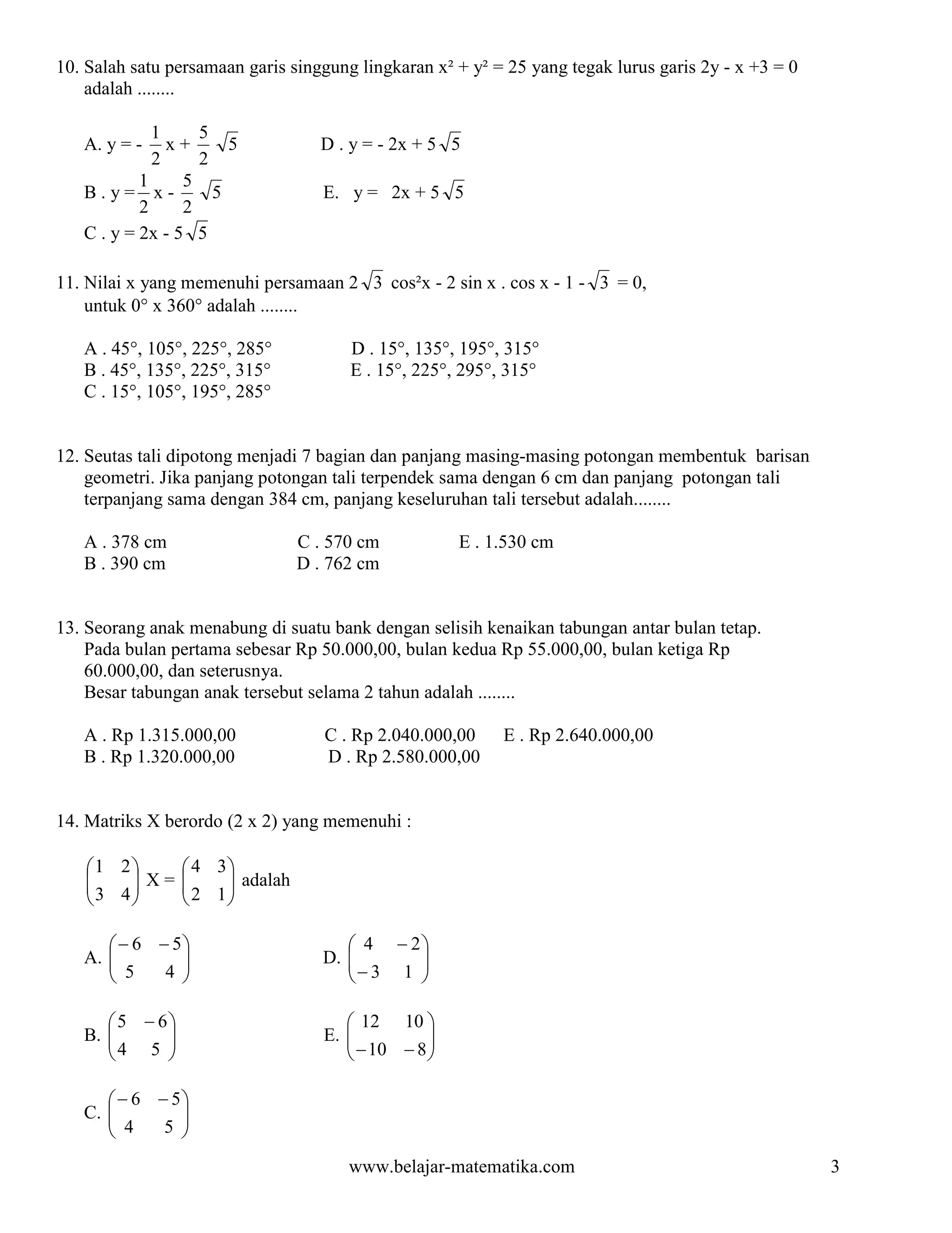 SOAL MATEMATIKA UN 2005 | PDF