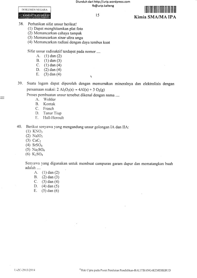 Soal un kimia sma 2014 1 | PDF