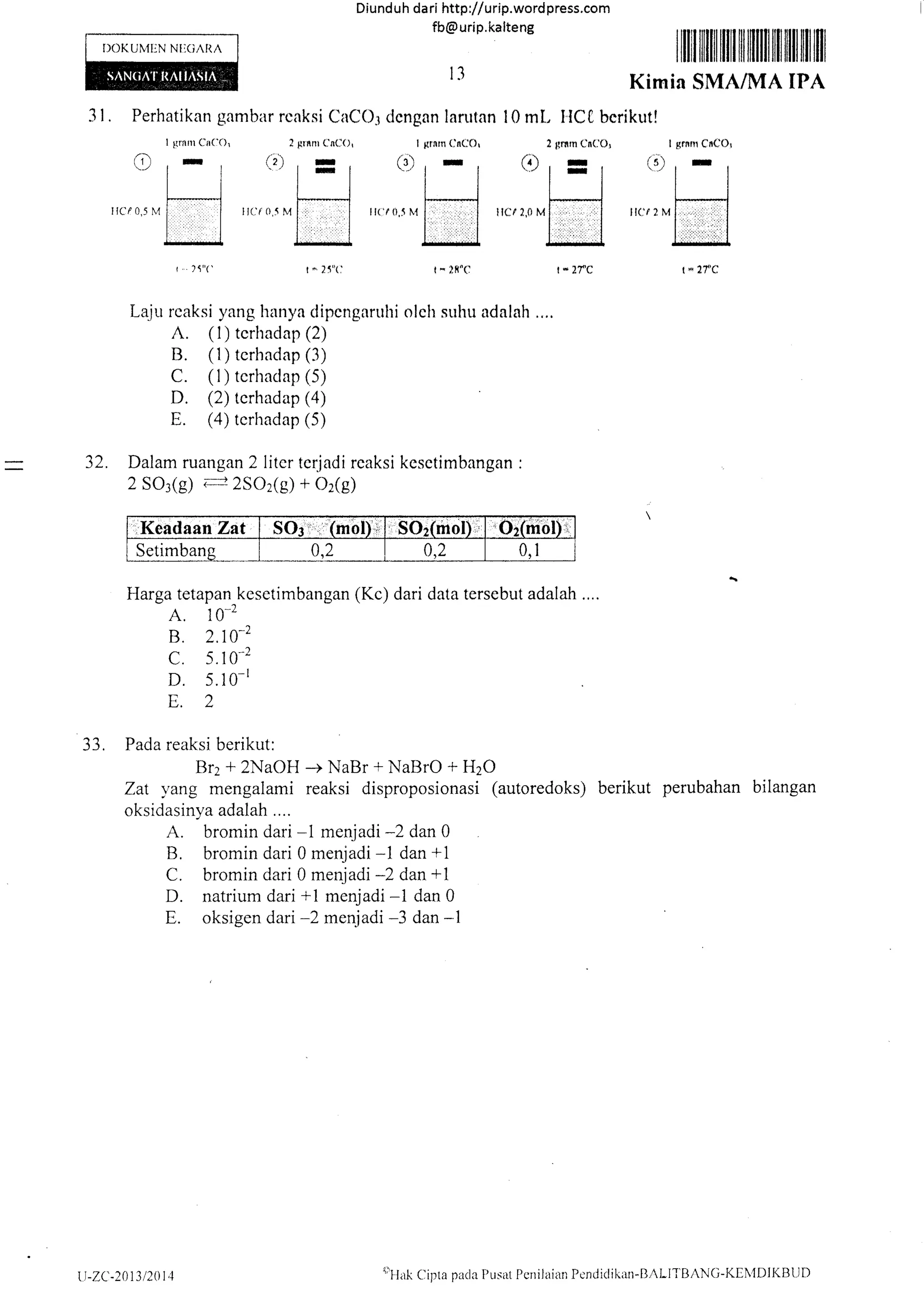 Soal un kimia sma 2014 1 | PDF
