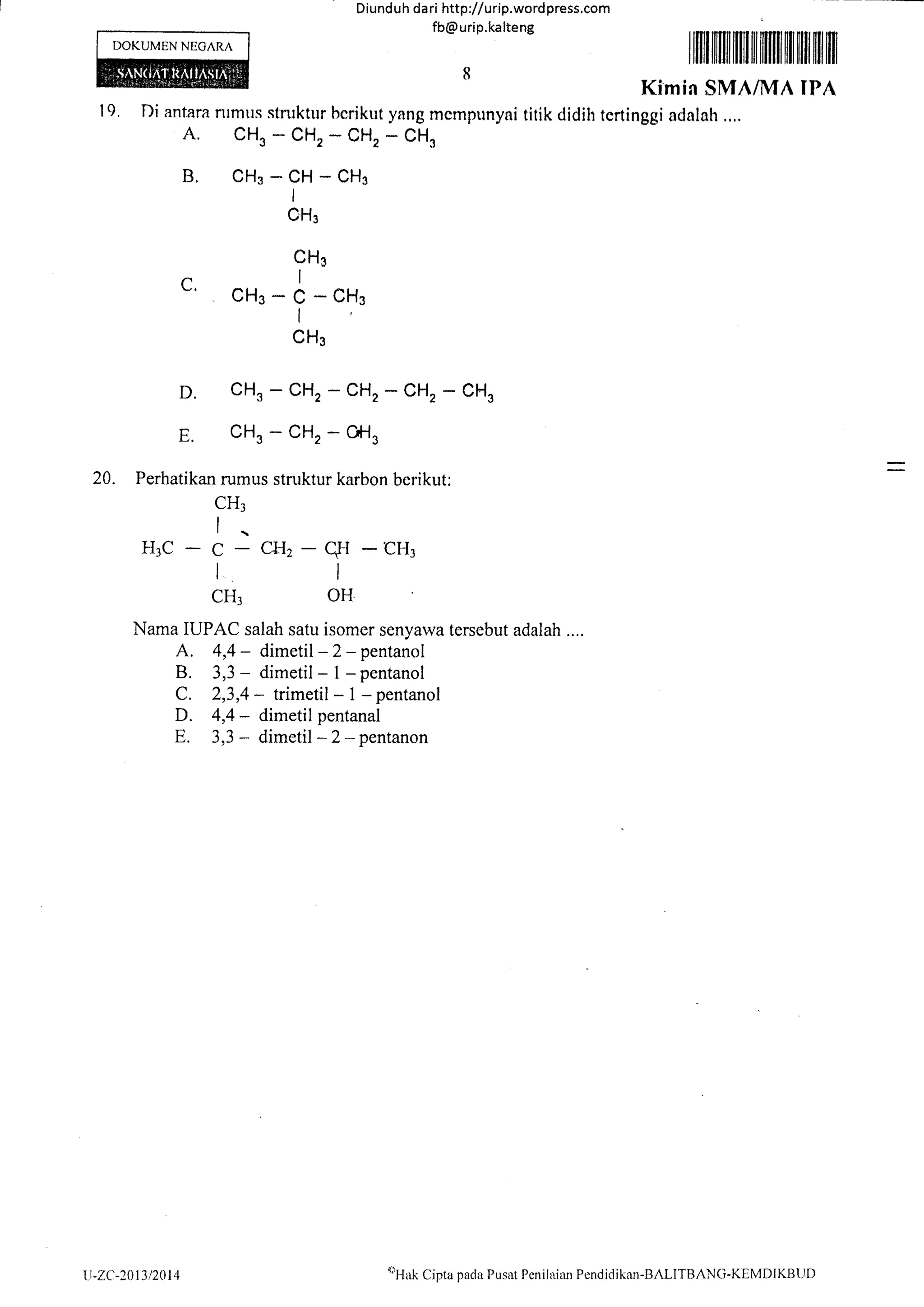 Soal un kimia sma 2014 1 | PDF